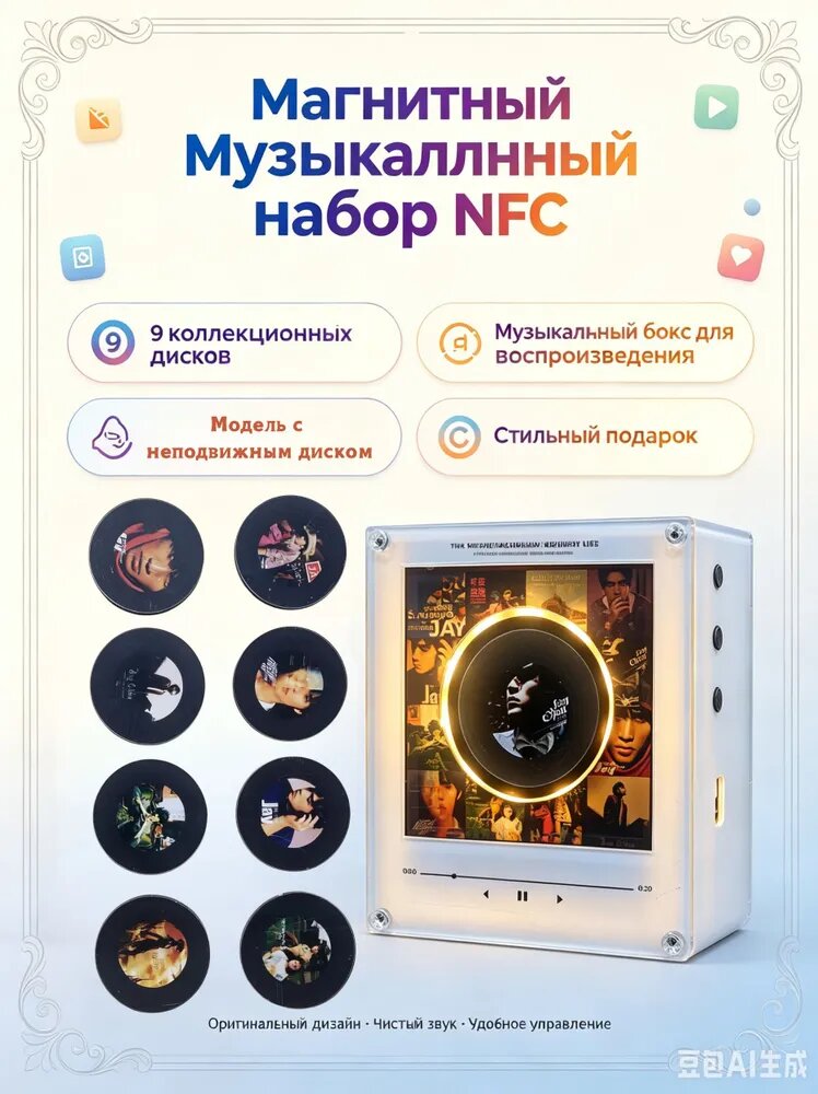 Мини винил музыкальная шкатулка с атмосферным светом, диск статичный, не крутится