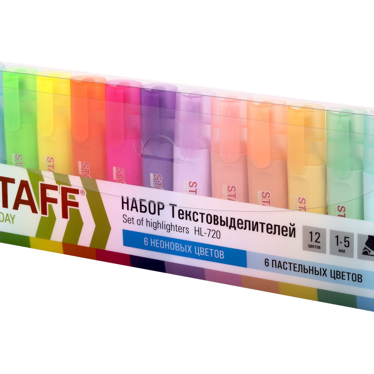 Набор маркеров-текстовыделителей Staff Everyday HL-720 (6 неоновых цветов + 6 пастельных цветов) (152557)