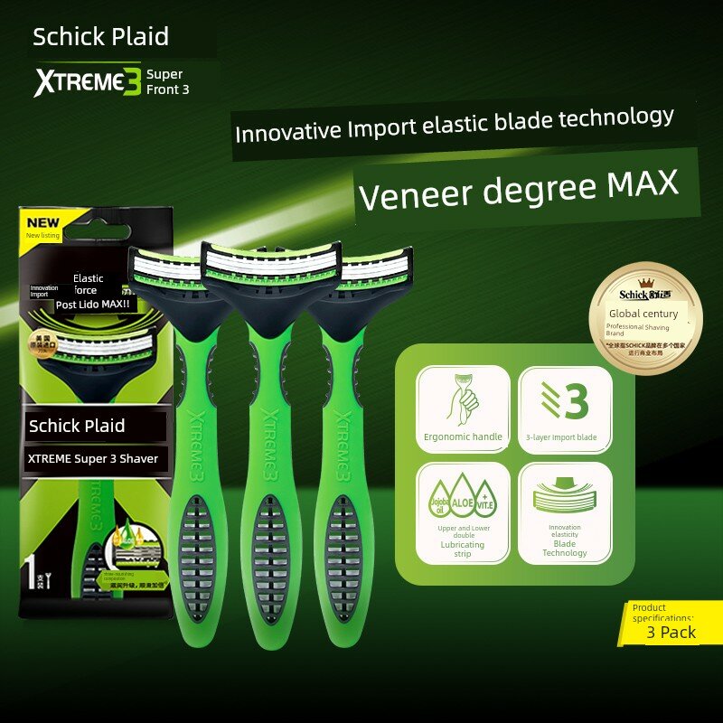 Schick Super Blade 3-слойная ручная бритва для мужчин, набор из 3 лезвий, премиум-набор для бритья с превосходной