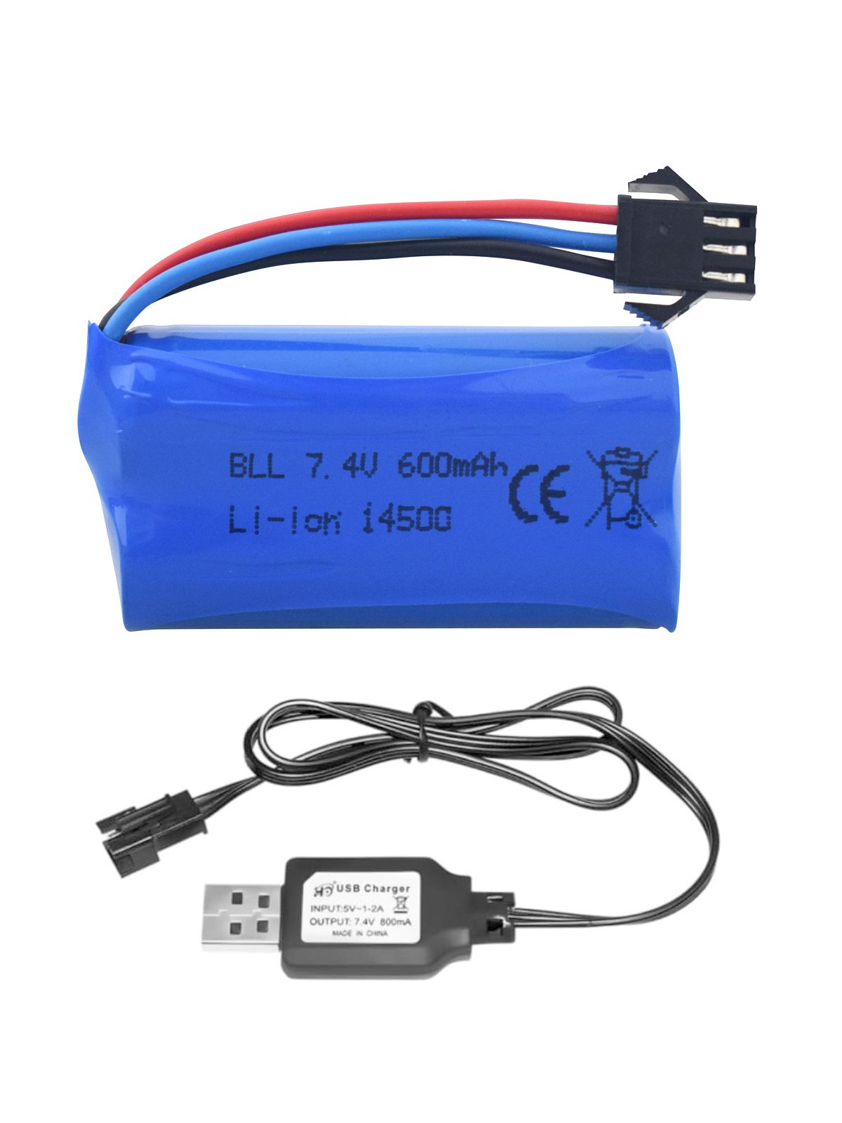 1 литий - ионных аккумуляторов 7.4V 600 мАч с разъемом SM - 3P и 1 USB - зарядными линиями для дистанционно управляемых игрушечных автомобилей DE82 TK3086B G20601 TK - 3082B