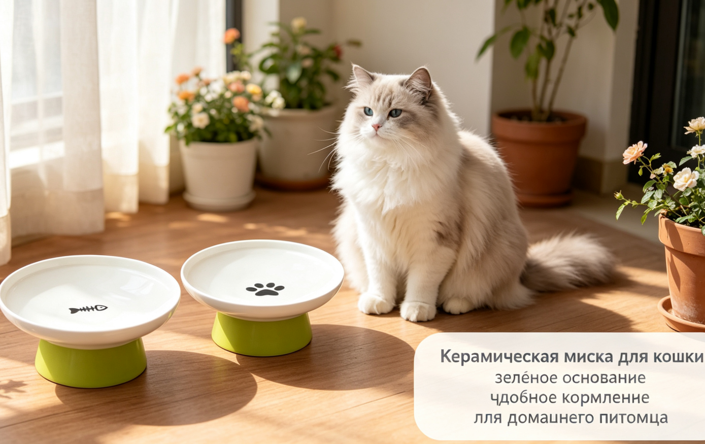 Высокая керамическая миска для кошек, защита шеи, миска для корма с принтом когтя‑лапы и рыбьей кости, несколько цветов