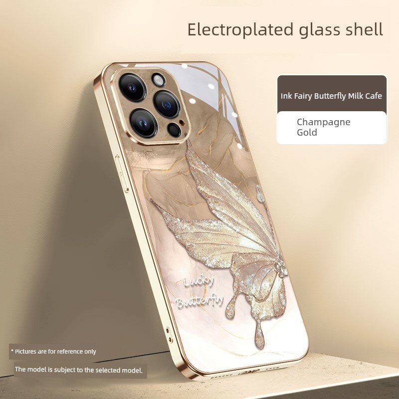 IPhone 13 Pro, бежевый, стиль «Чернильная бабочка» с золотым оттенком и встроенной защитой линзы