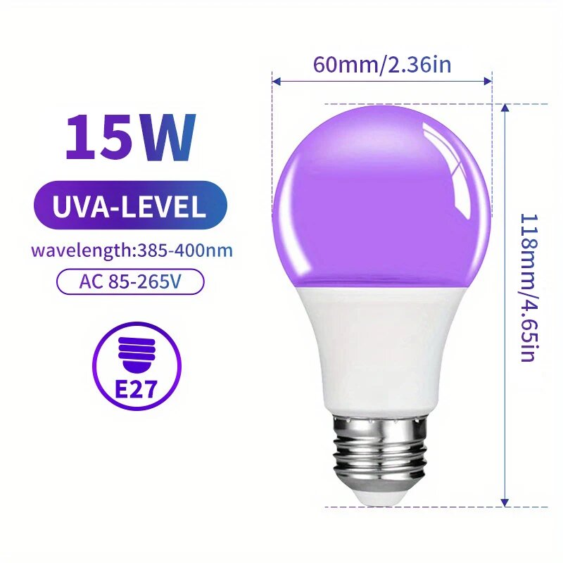 Светодиодная Лампа 12W 15W Фиолетового Цвета С Прозрачным Плафоном, Флуоресцентная, Для Создания Атмосферы