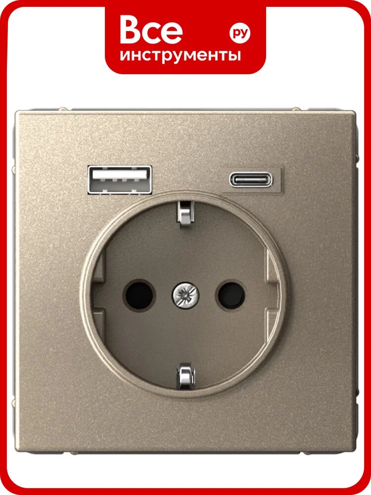 Розетка 16А с 2 USB A+C Systeme Electric ArtGallery Шампань, 5В/2,4А/3,0А, 2x5В/1,5А, механизм GAL000532