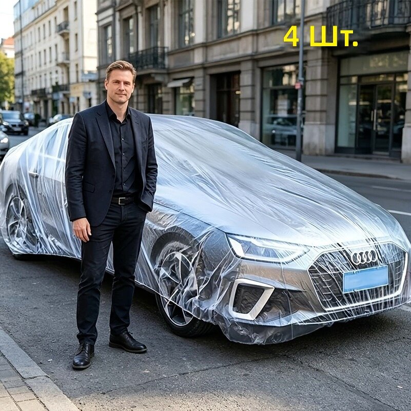 Одноразовые прозрачные чехлы для автомобиля из ПЭ пленки, 4 шт.