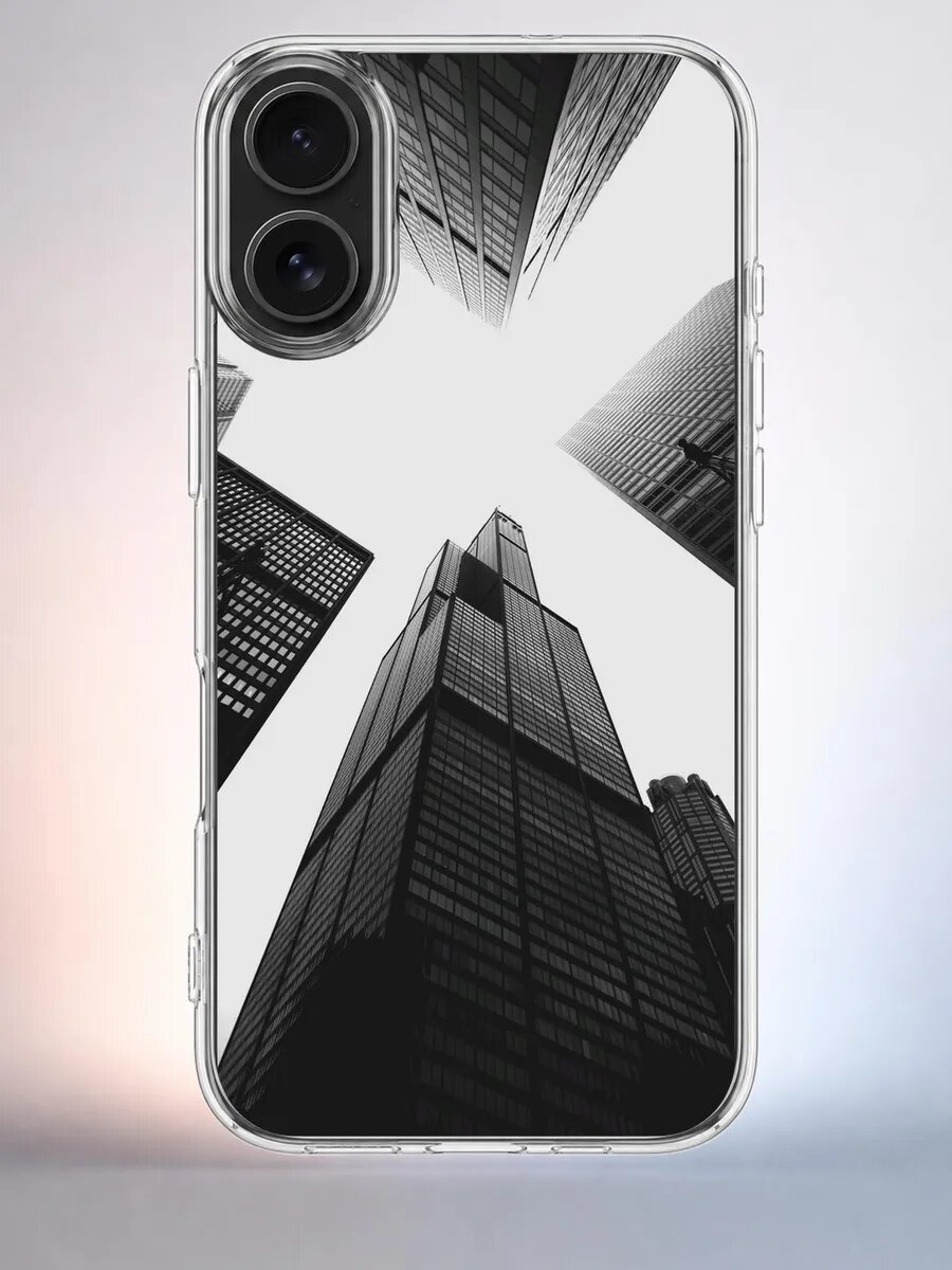 Чехол iPhone 16 небоскрёбы крест вид силиконовый