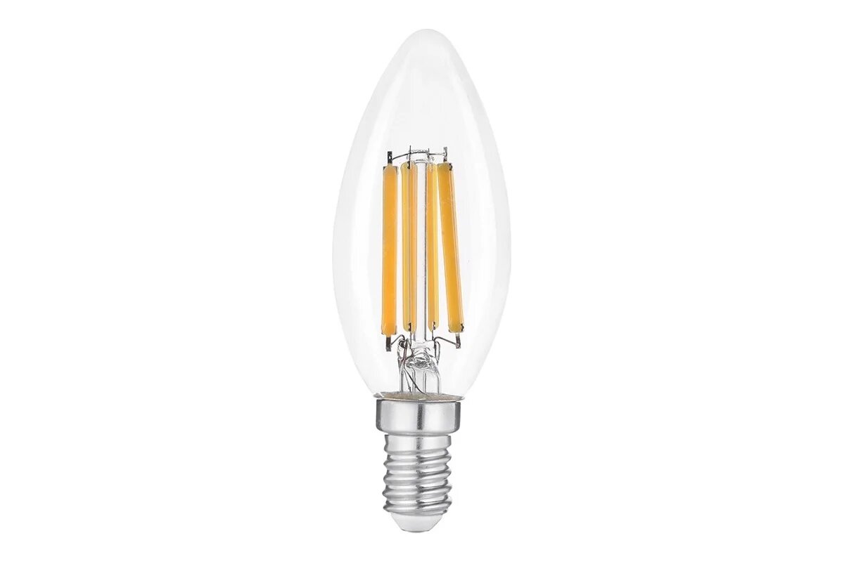 General Lighting Systems Лампа светодиодная Филамент прозрачный E14 15Вт 230В 1100Лм 2700К Теплый белый свет Свеча GLDEN-CS-15-230-E14-6500 661418