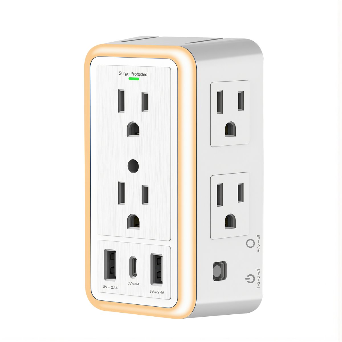Разветвитель розеток 6 шт с портами USB и Type-C защитой от перенапряжения встроенным сенсорным ночником для дома, SL-826SA（3.4A с защитой от перенапряжений） / 6 розеток