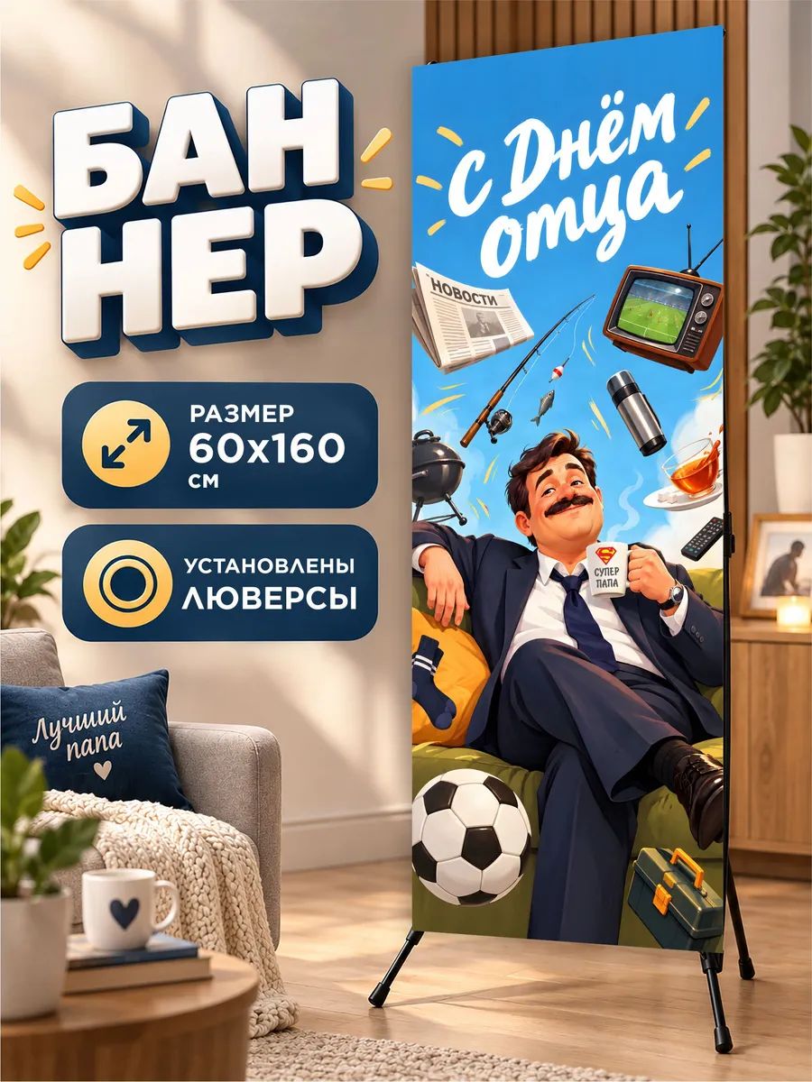 Баннер День отца для фотозоны 160х60 см с люверсами