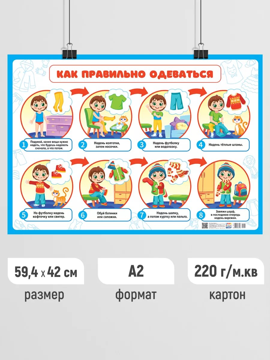 Обучающий плакат постер для детей Как правильно одеваться А2