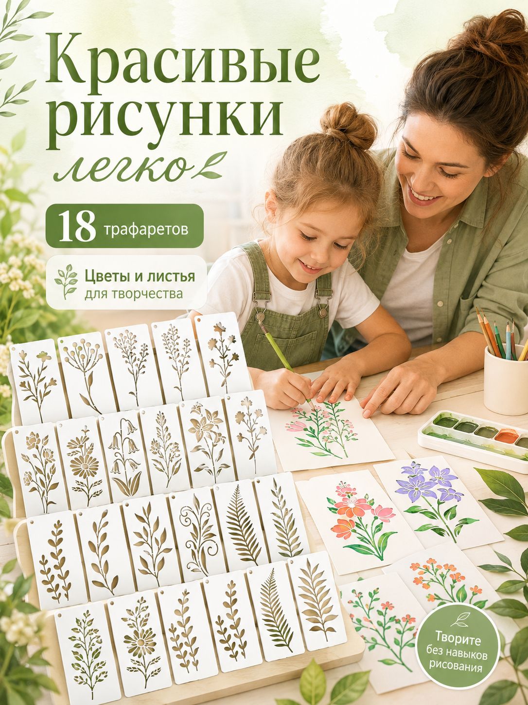 Трафареты для рисования 18 шт цветы и растения, пластиковые многоразовые шаблоны для скрапбукинга, декора стен, открыток и творчества, для детей и взрослых