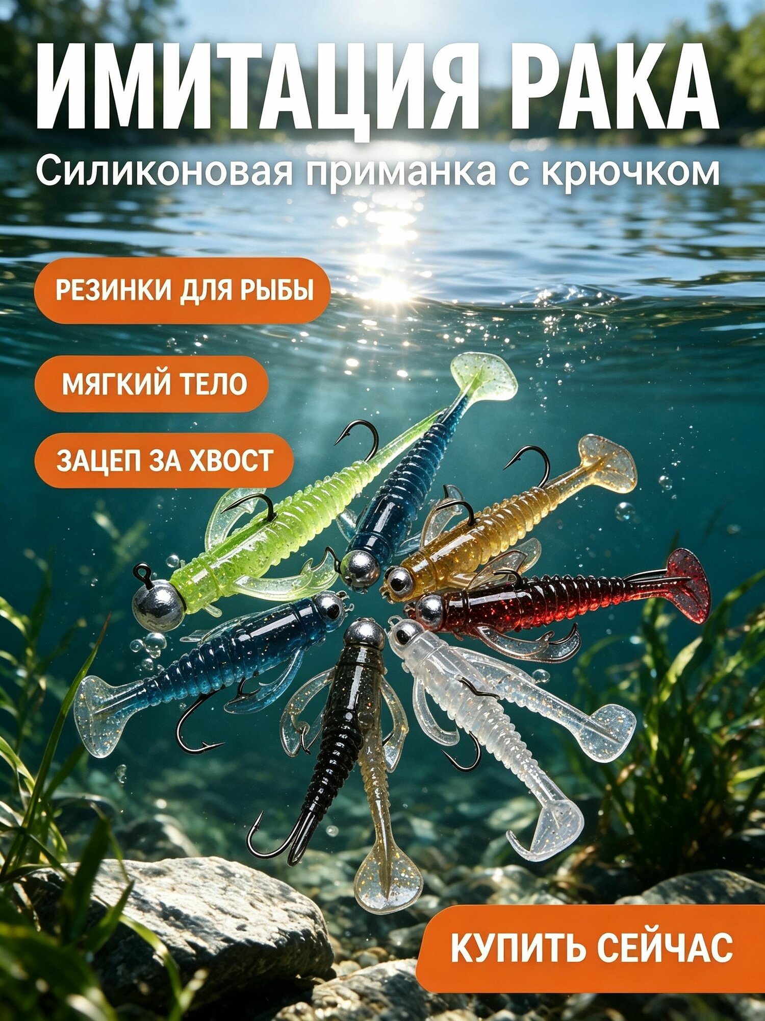 Силиконовая приманка имитация рака с крючком, мягкая резинка для рыбалки, силиконовый рачок на джиг-головке, воблер для окуня щуки судака, набор 5 шт