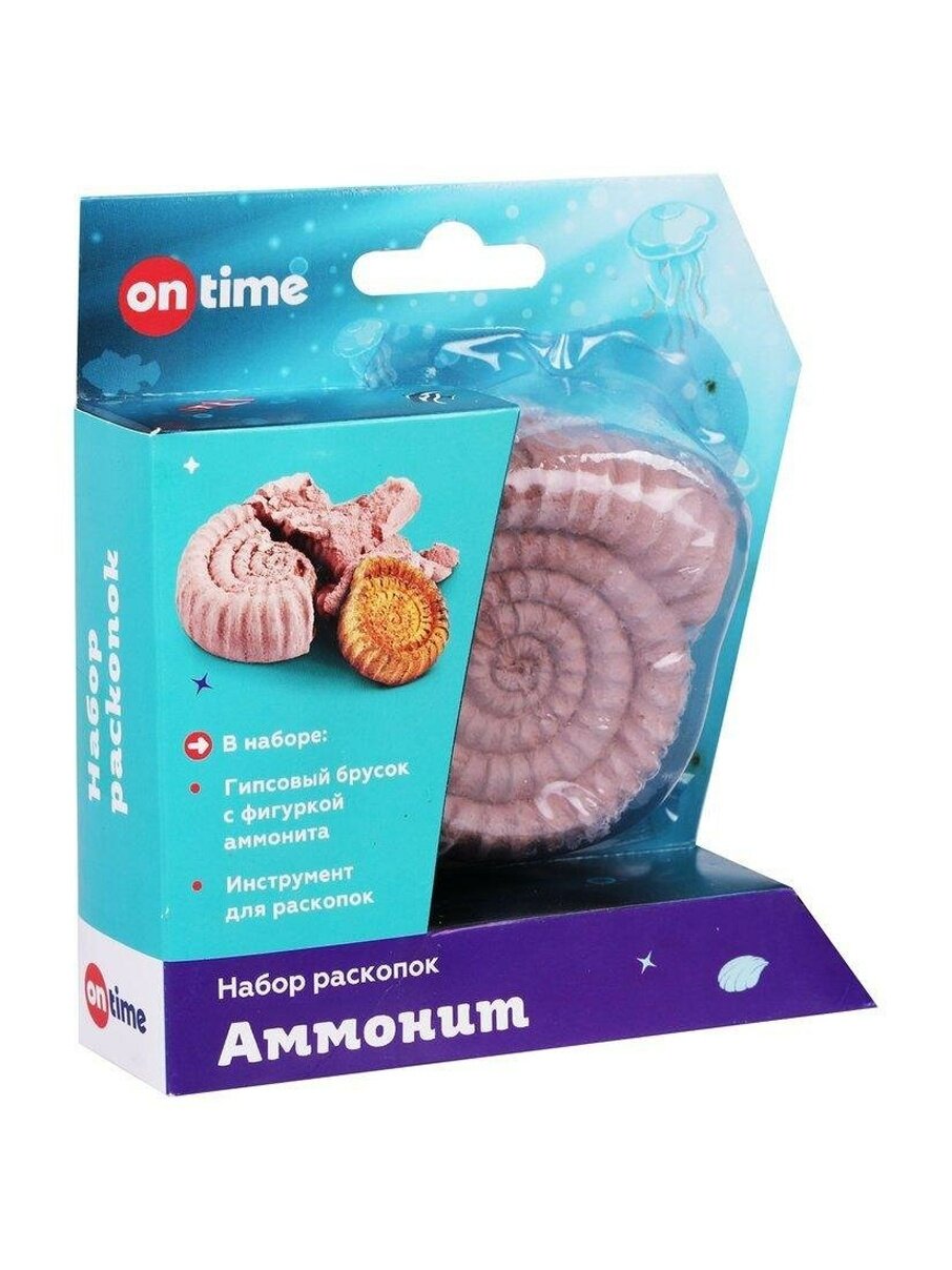 Набор для раскопок 'Аммонит' 'ON TIME', гипсовый брусок с инструментом, от 3 лет
