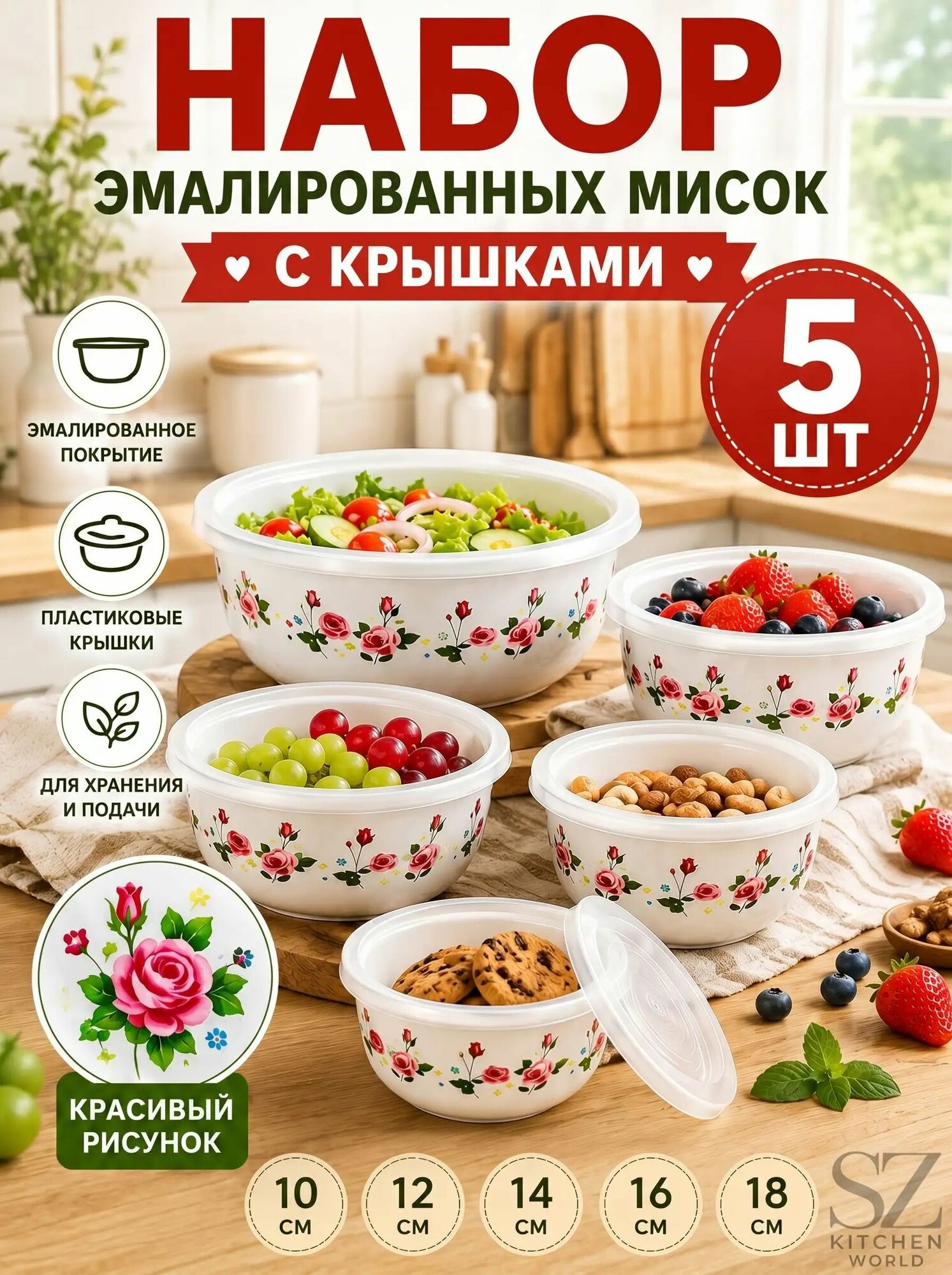 Крышка силиконовая 10, 12, 14, 16, 18 см 5 шт нержавеющая сталь, можно мыть в посудомойке