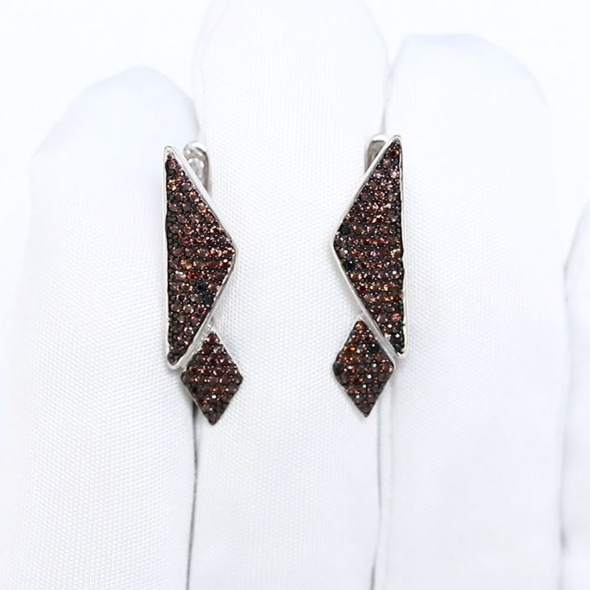 Серьги Diamant online, серебро, 925 проба, родирование, фианит, длина 2.7 см, , коричневый
