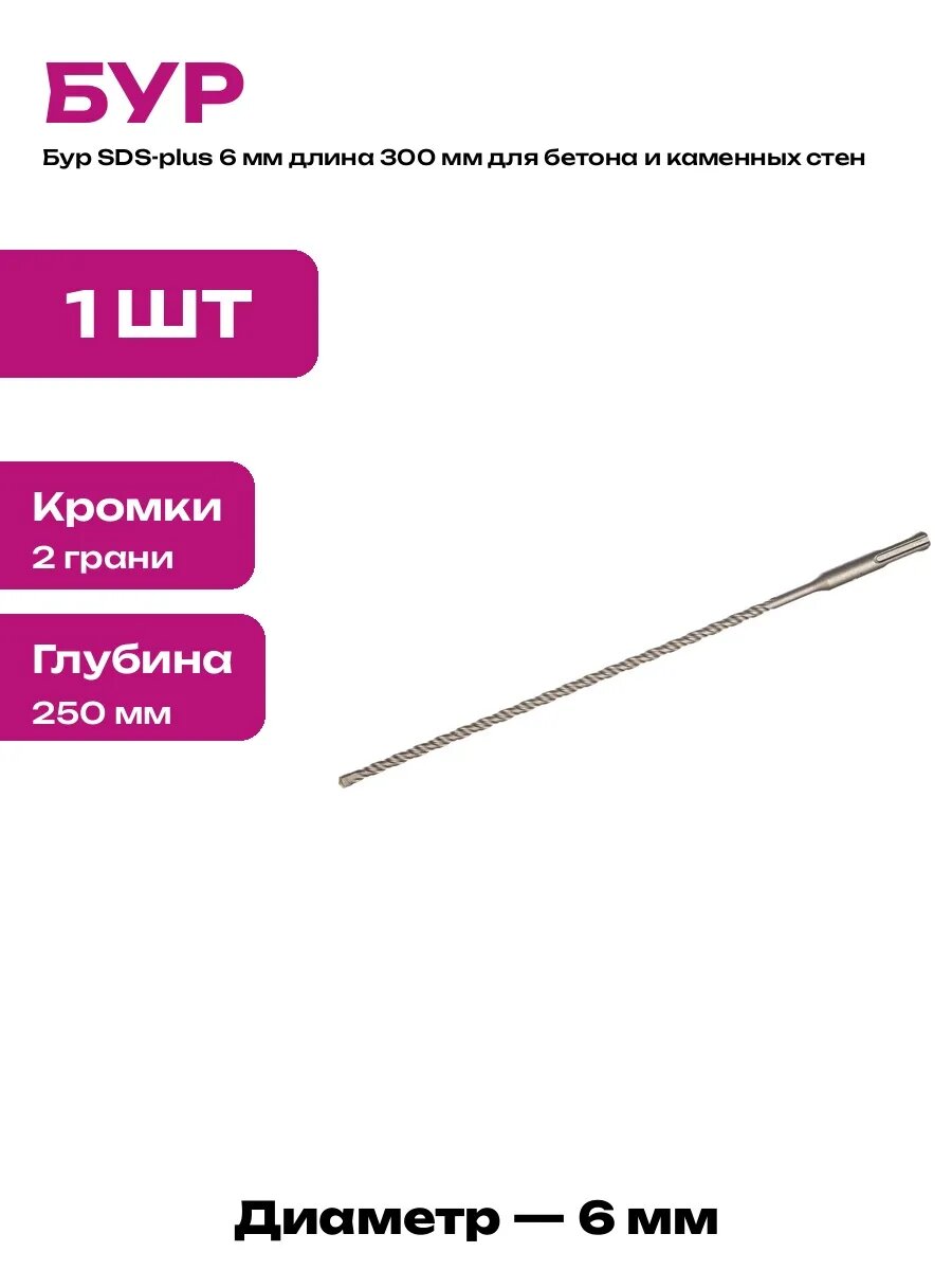 Бур по бетону SDS-plus 6х300х250 мм сверло для перфоратора