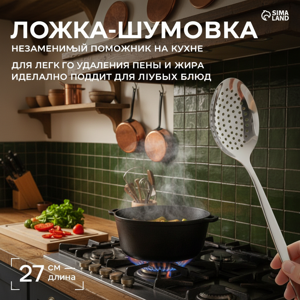 Шумовка для пены 27 см нержавейка серебристая 2.5 мм