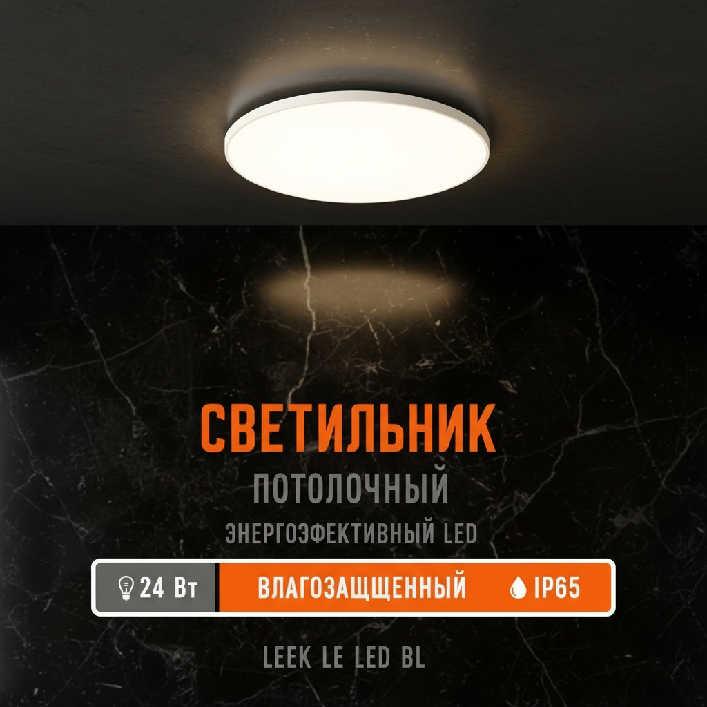 Потолочный LED светильник тонкий 24 ватт IP65 298x45 мм с монтажной панелью