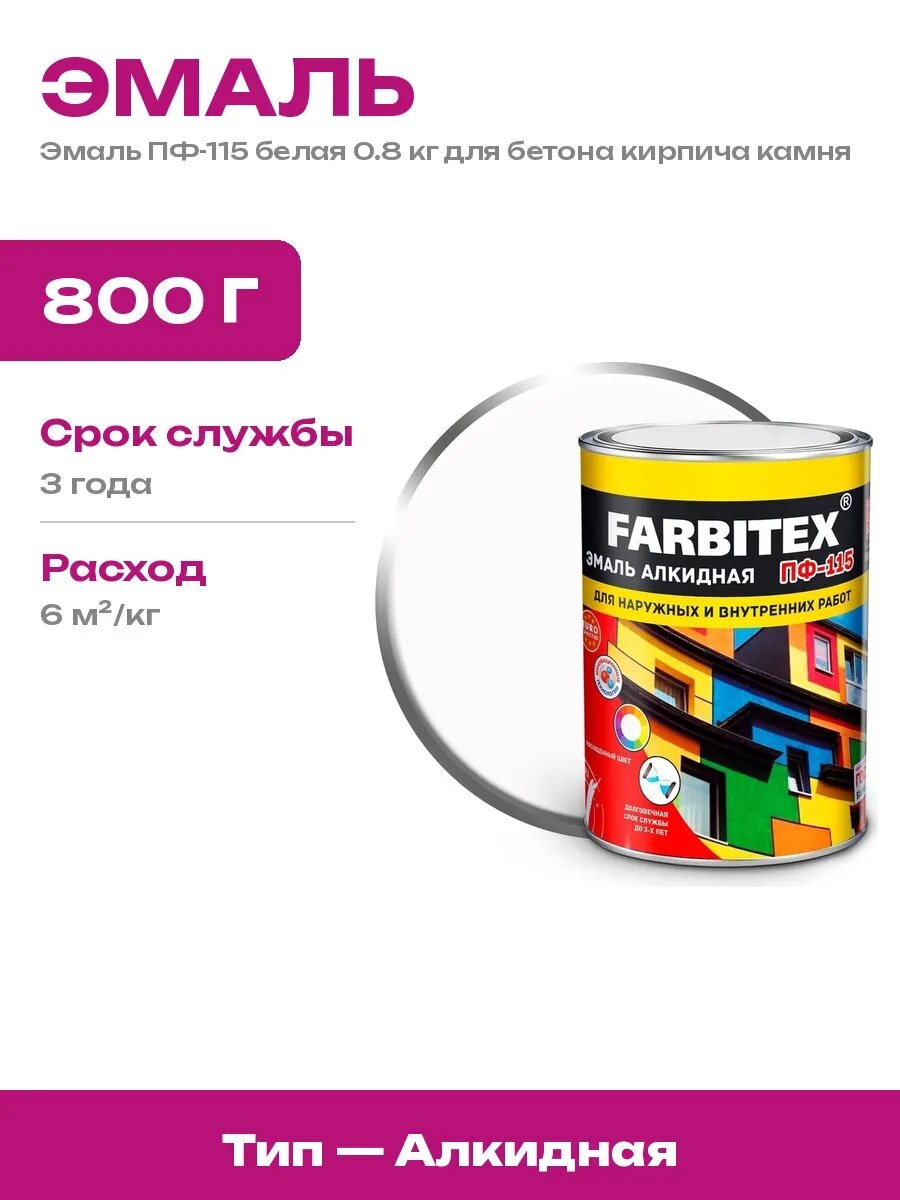 Надежная алкидная эмаль ПФ-115 для любых поверхностей 0.8 кг
