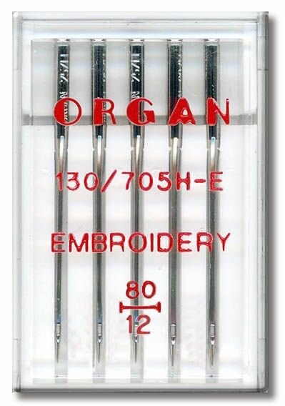 Иглы ORGAN Вышивальные, для бытовых швейных машин, 5470080, №80, в пенале, 5 шт