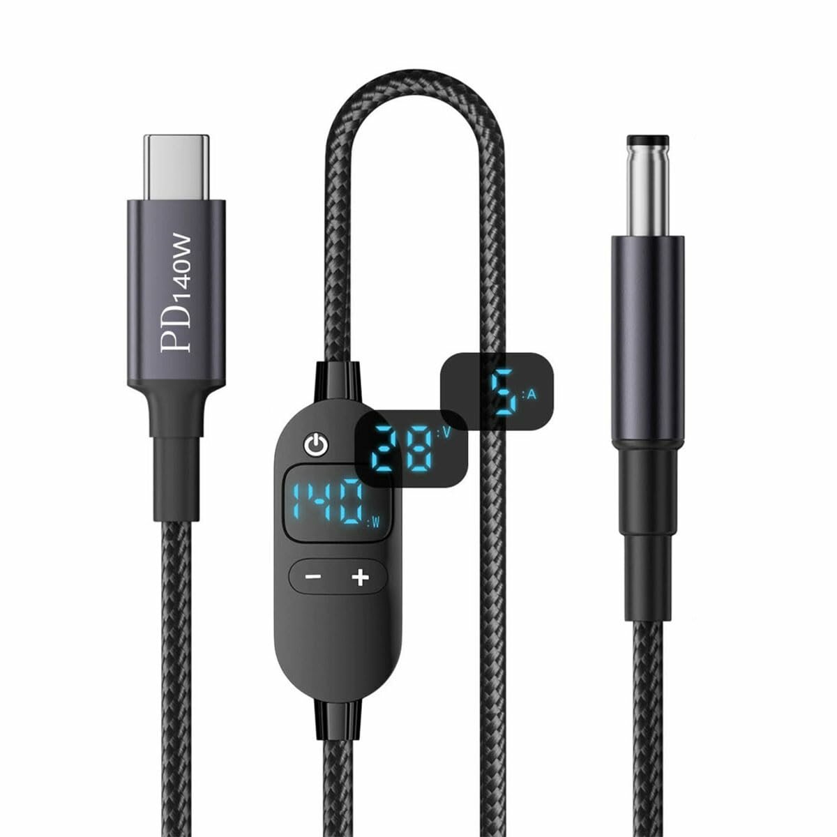 Кабель USB-C на DC 140W Max с регулируемым напряжением 5V/9V/12V/15V/20V/28V, черный, для ноутбуков и роутеров