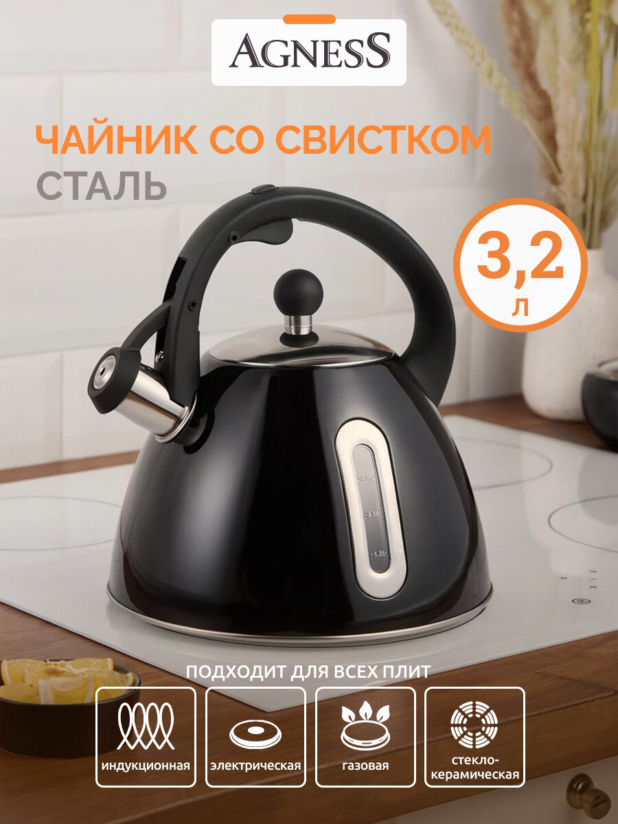 Чайник со свистком для плиты Agness 3.2 л для всех видов плит