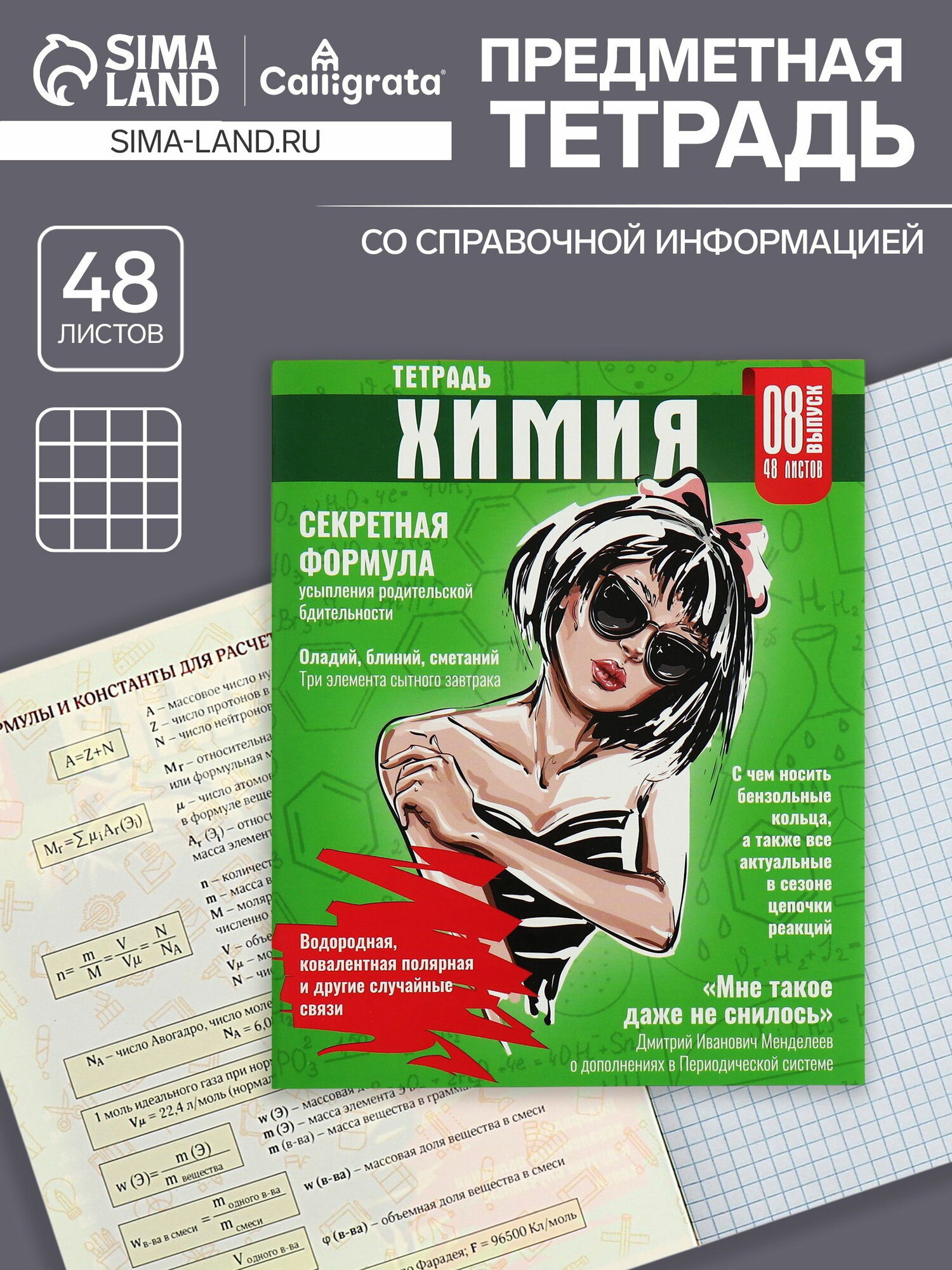 Предметная тетрадь по химия "Журнал", 48 листов, в клетку, со справочным материалом, картонная обложка, 2 шт.