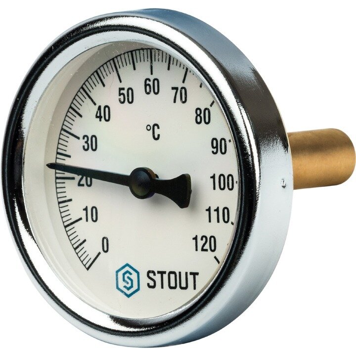 Термометр биметаллический Stout SIM-0003-635015 с погружной гильзой Dn 63 мм, гильза 50 мм, резьба с самоуплотнением 1/2'