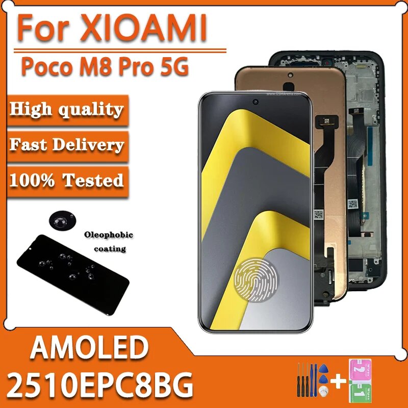6,83-дюймовый AMOLED-дисплей для Xiaomi Poco M8 Pro 5G, ЖК-дисплей с сенсорным Purple With Frame