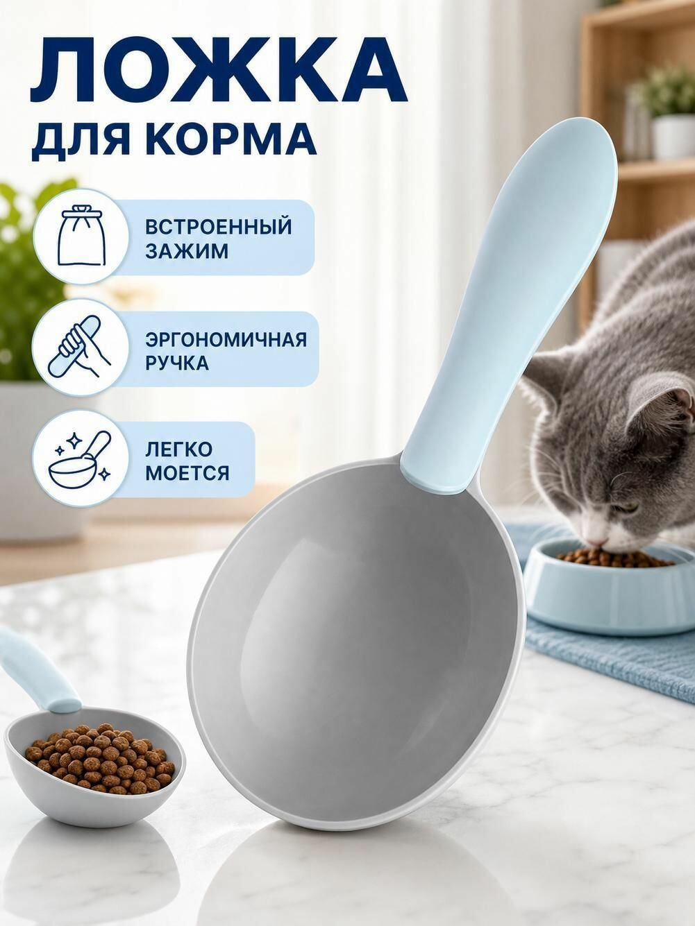 Герметичная мерная ложка для кошачьего корма