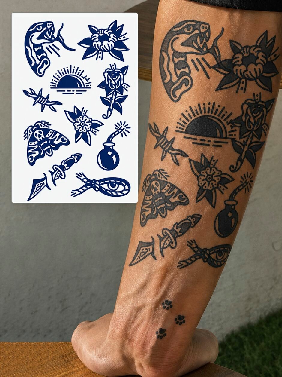Tattoo'шки Временная тату без пленки 11*18см (темнеет через 24 часа) временная татуировка тату-наклейка темнеющая через сутки