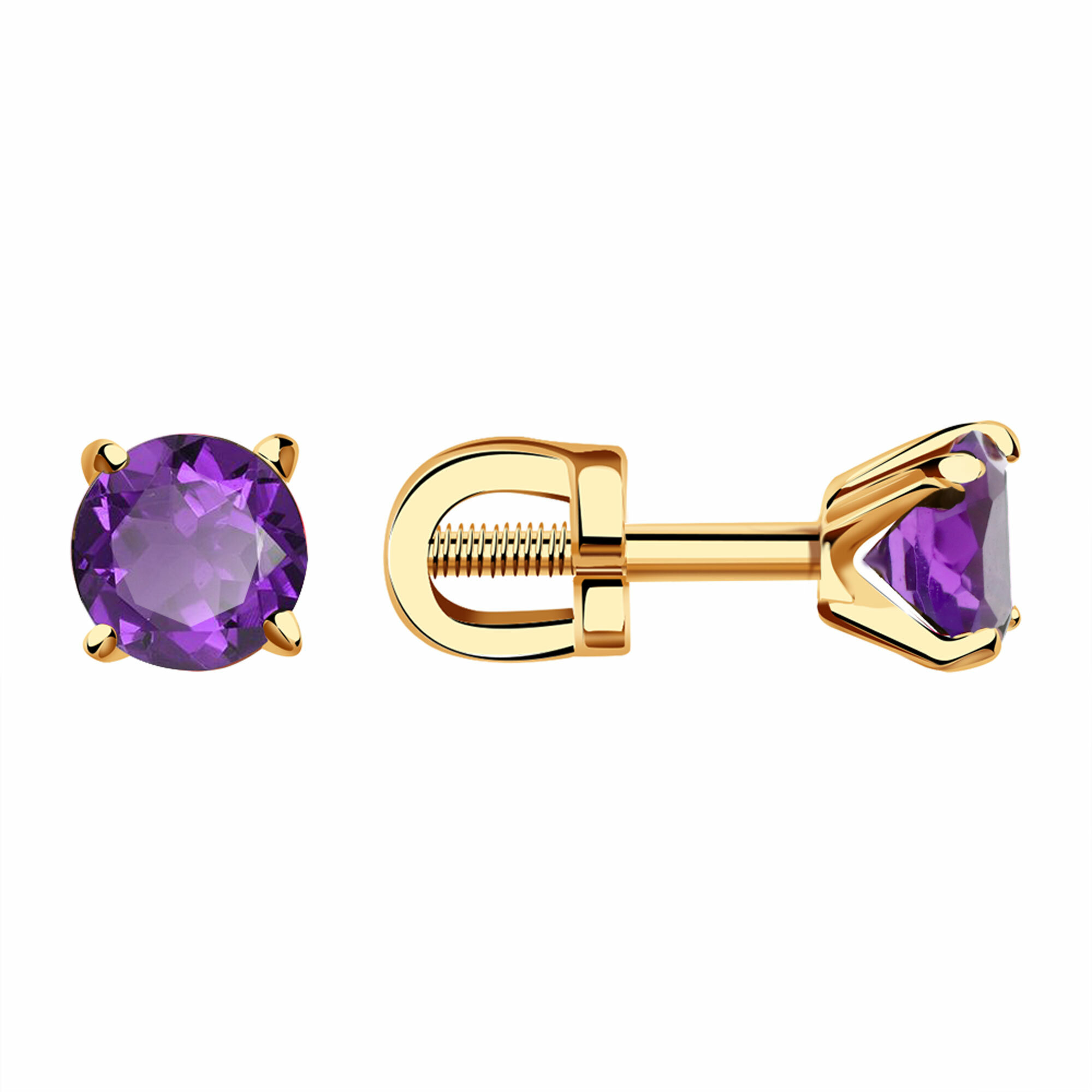 Серьги пусеты Diamant online, красное золото, 585 проба, аметист