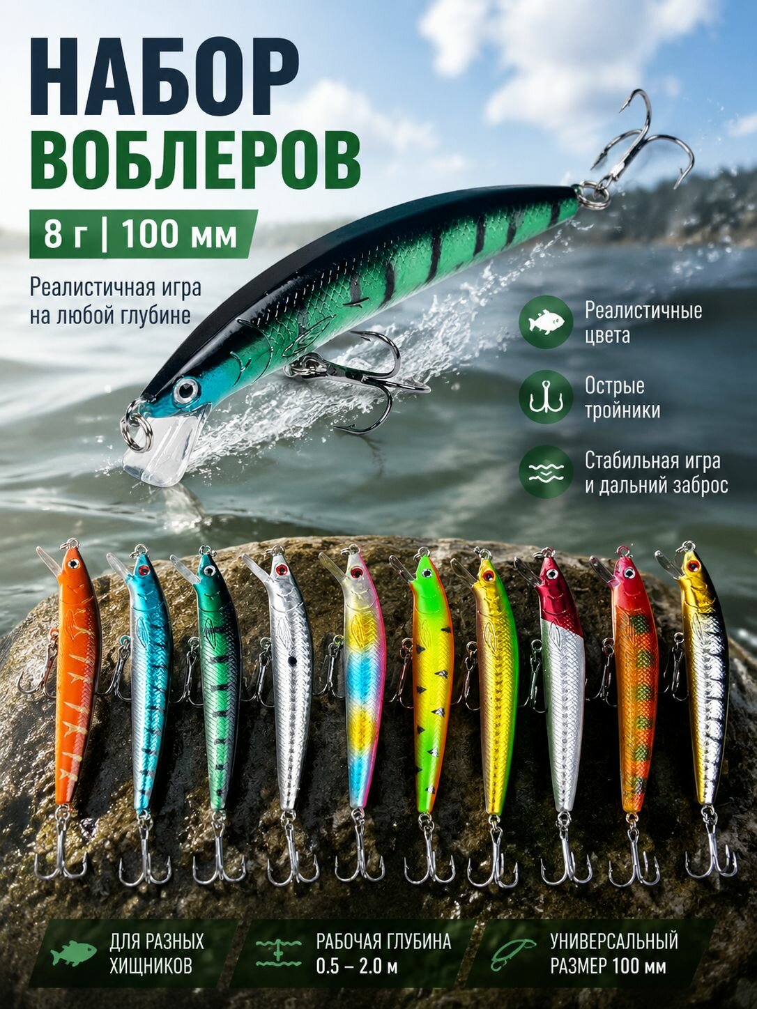 Набор воблеров 8 г,100мм
