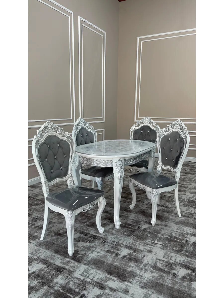 Комплект стол Роза мрамор и стулья Мини-Шейх 160/200/90
