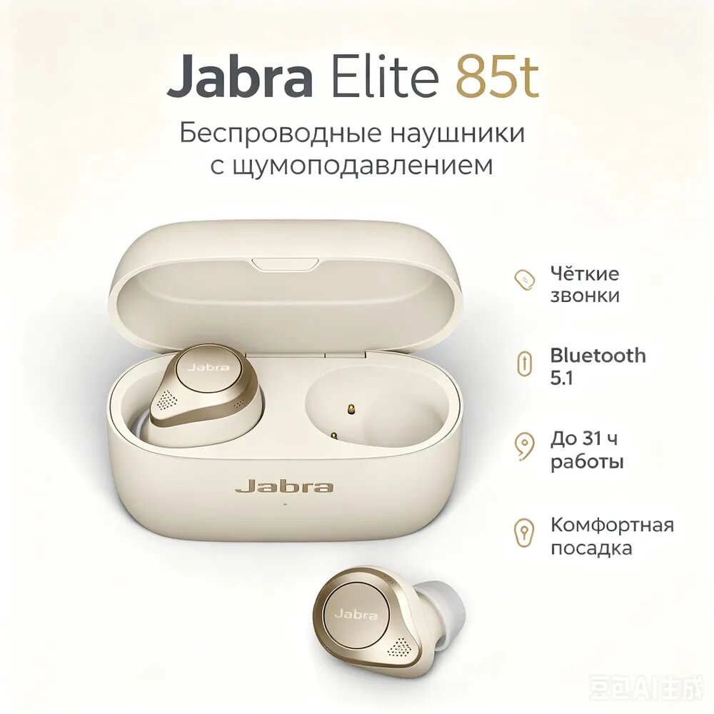 Jabra Наушники беспроводные с микрофоном Jabra Elite 85t, Bluetooth, USB Type-C, золотой