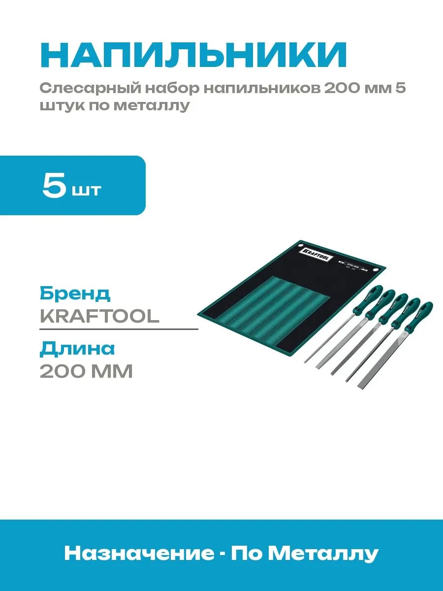 Набор из 5 напильников 200 мм для слесарных работ в чехле