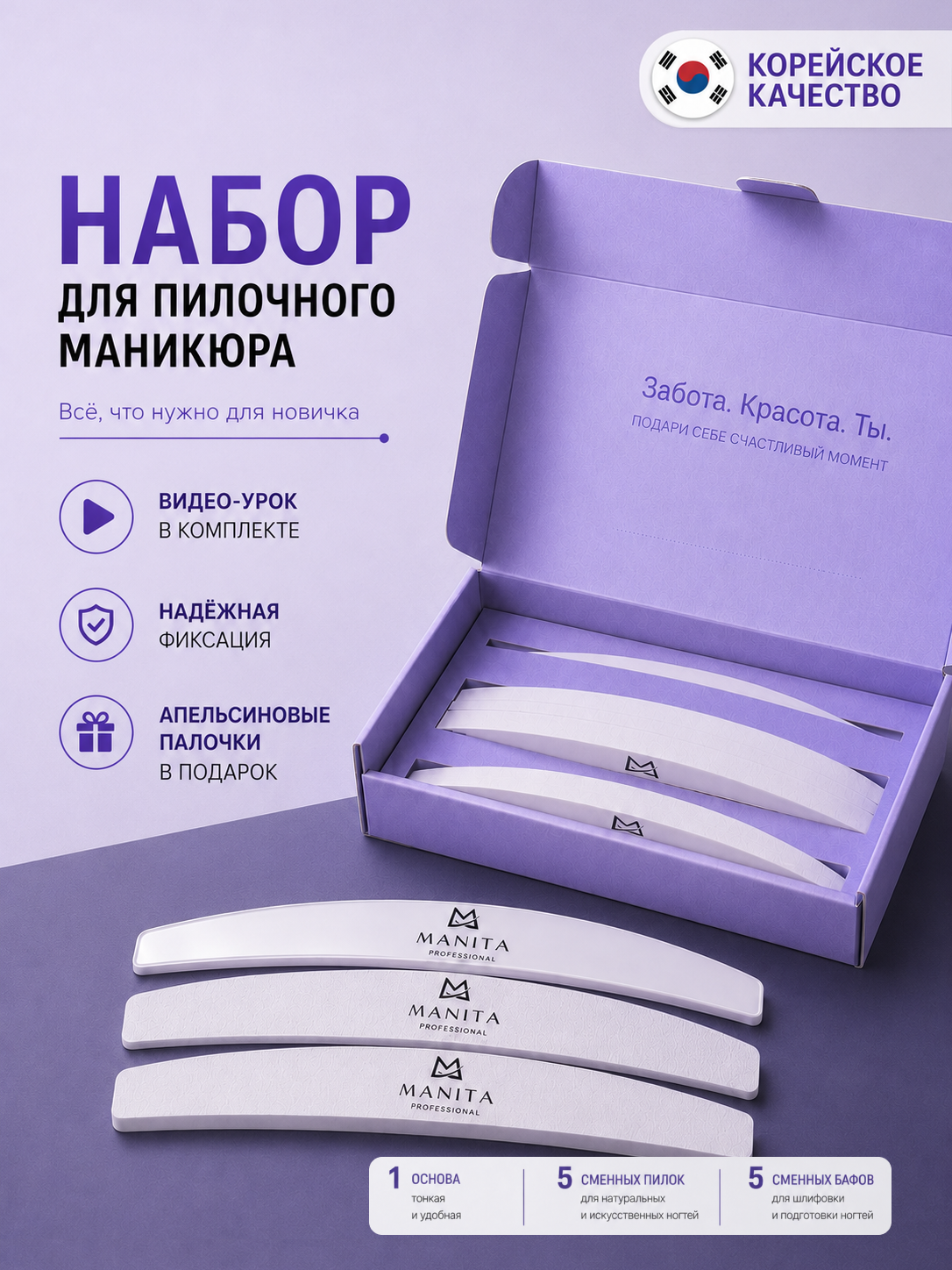 Набор для пилочного маникюра Manita Professional, основа + файлы