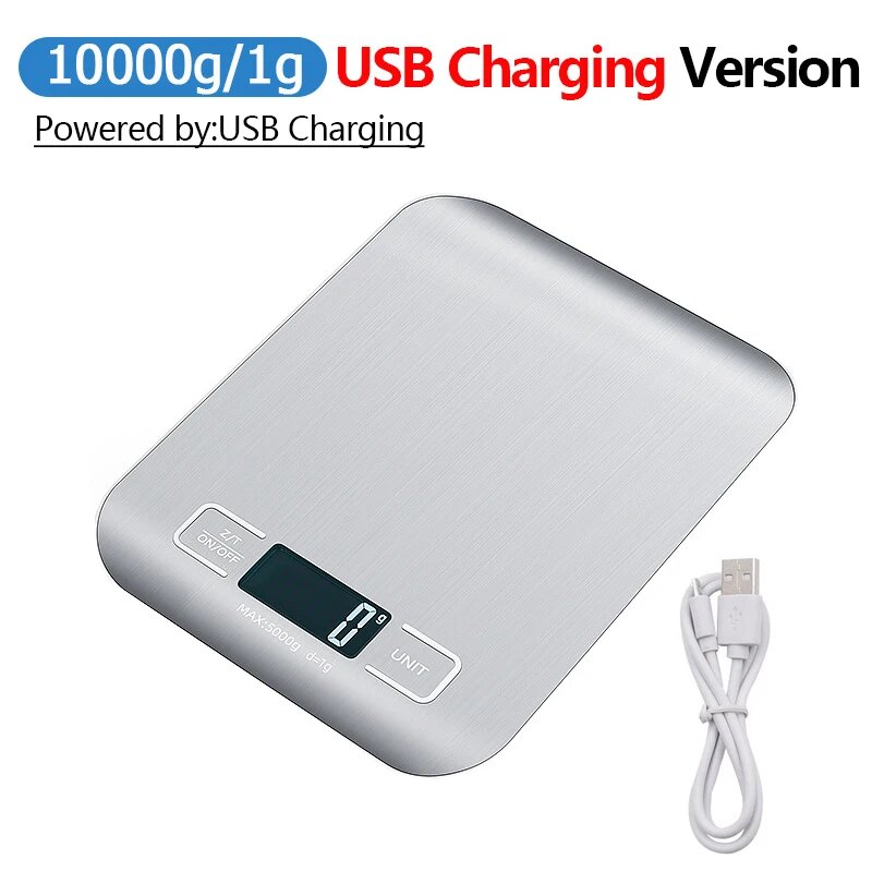 Кухонные весы USB 10000g/1g, серебристые