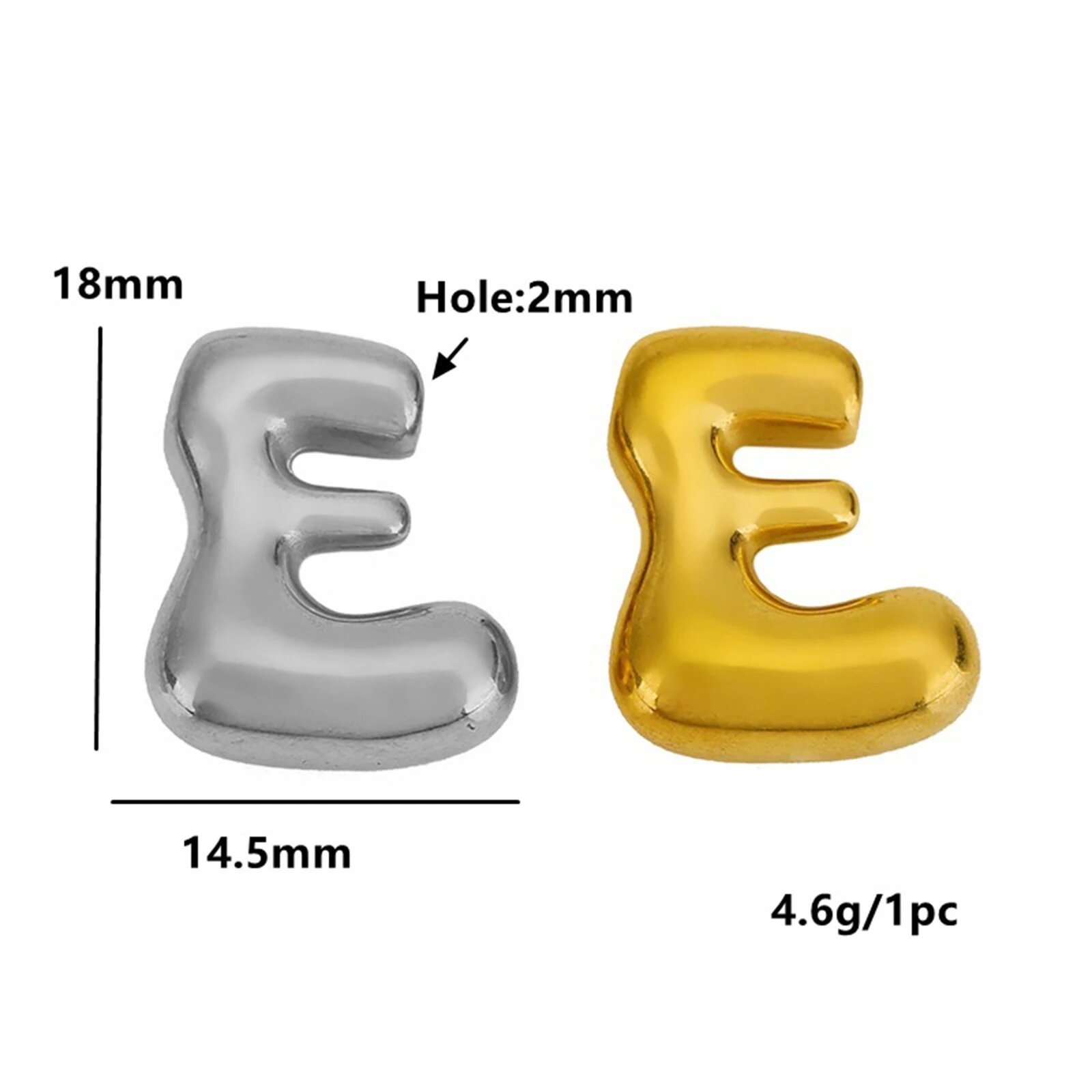 Шармы буквы из нержавеющей стали 5 шт. Желтый, Silver, E