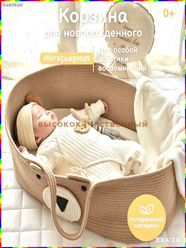 Детская корзинка с игрушечным мишкой цвета хаки