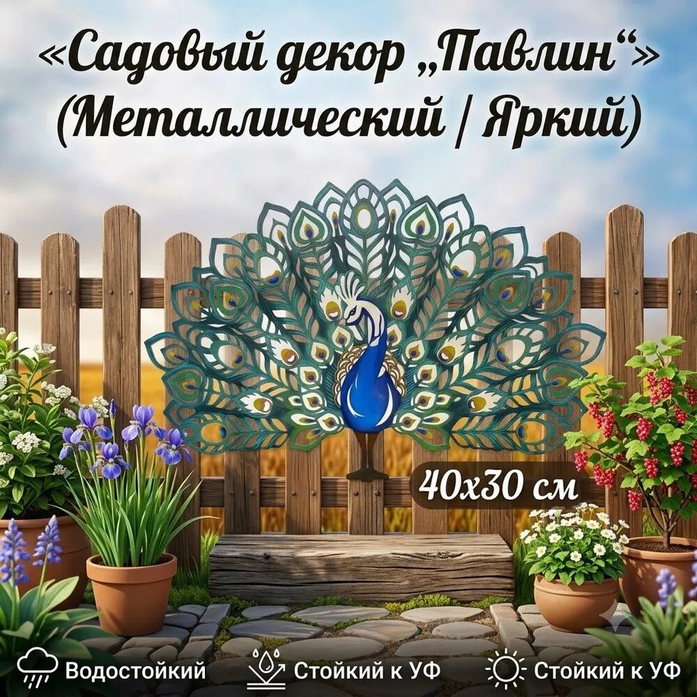 Фигурка садовая Павлин металлическая