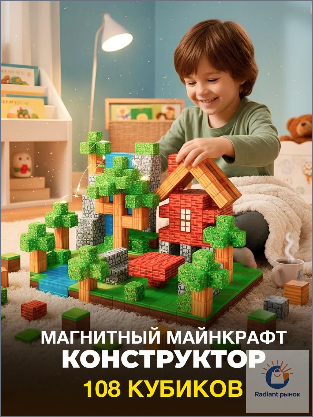 Магнитный конструктор 108 деталей, магнитные строительные блоки