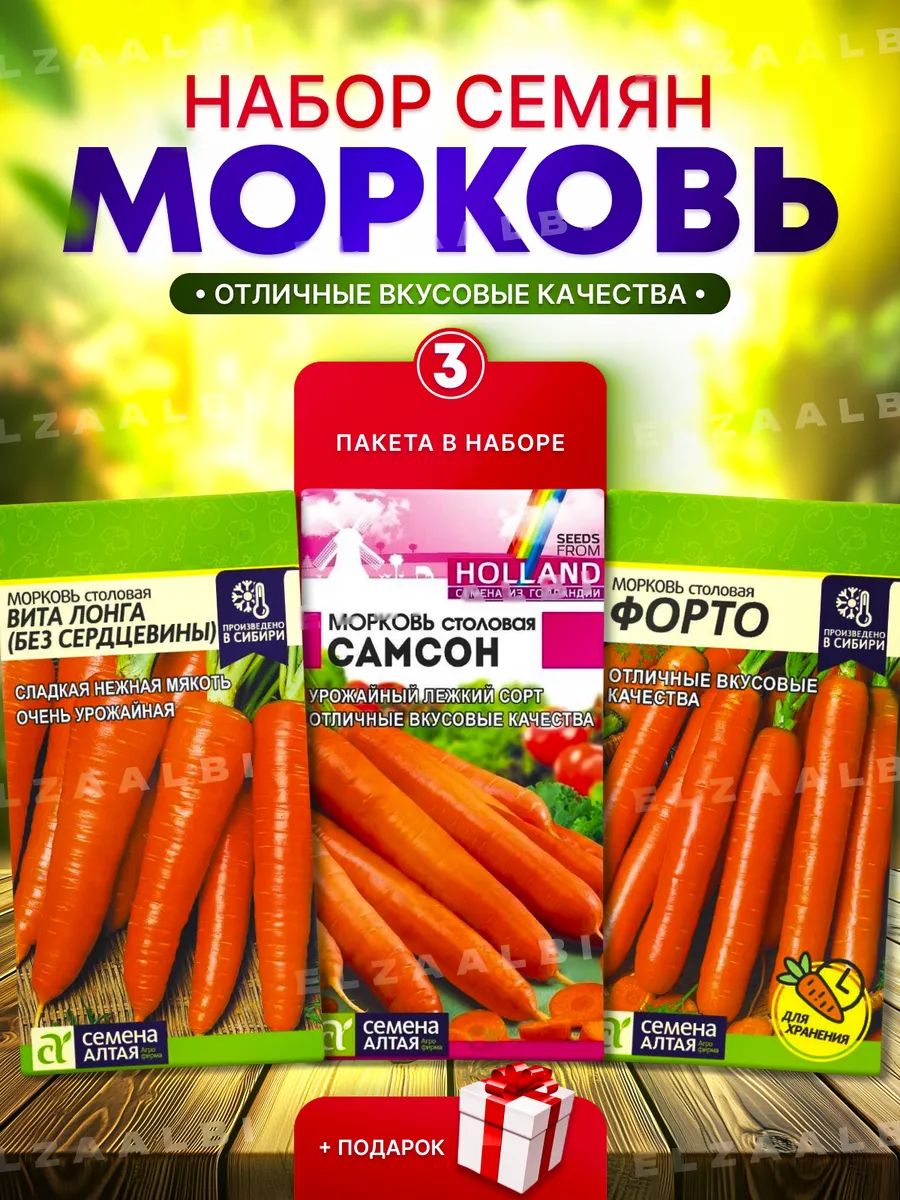 Набор семян Моркови: Форто, Самсон, Вита Лонга