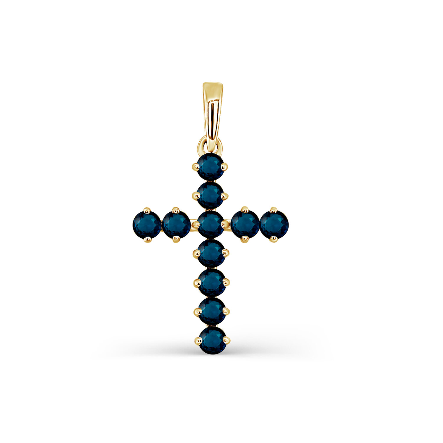 Крестик JEWELIN, желтое золото, 585 проба, сапфир