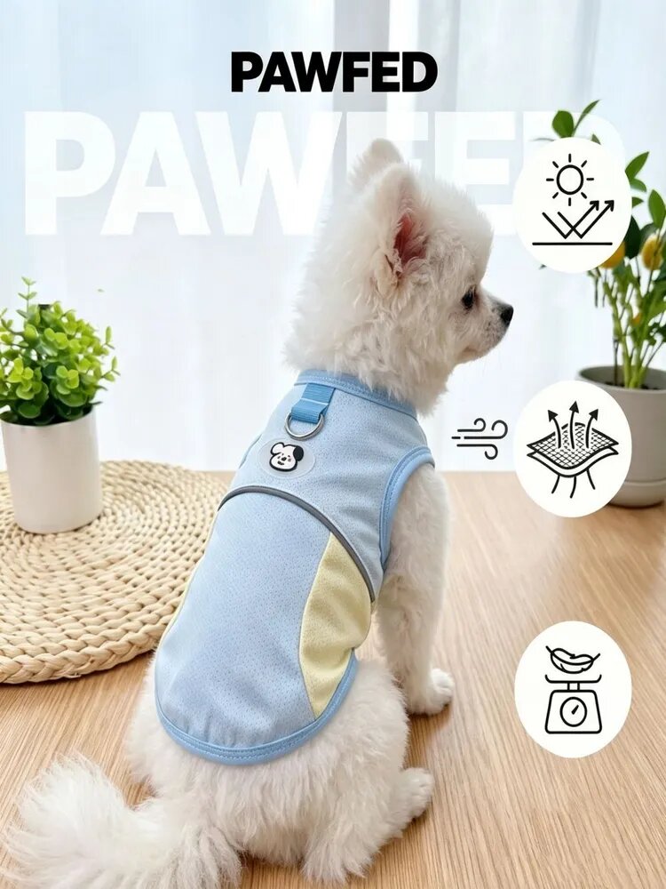 PAWFED Охлаждающая одежда для питомцев, жилет из легкой сетчатой ткани, эффект прохлады, светоотражающие детали, голубой, для лета