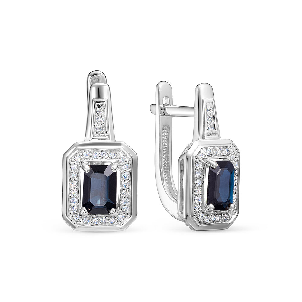 Серьги Vesna, белое золото, 585 проба, сапфир