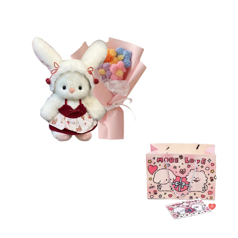 Плюшевая кукла унисекс PANGPANGLONG Подвижные ушки Маленькие куклы-кролики, 28CM EU, Dynamic Rabbit Material Bag[Red Velvet Apron]+Bouquet