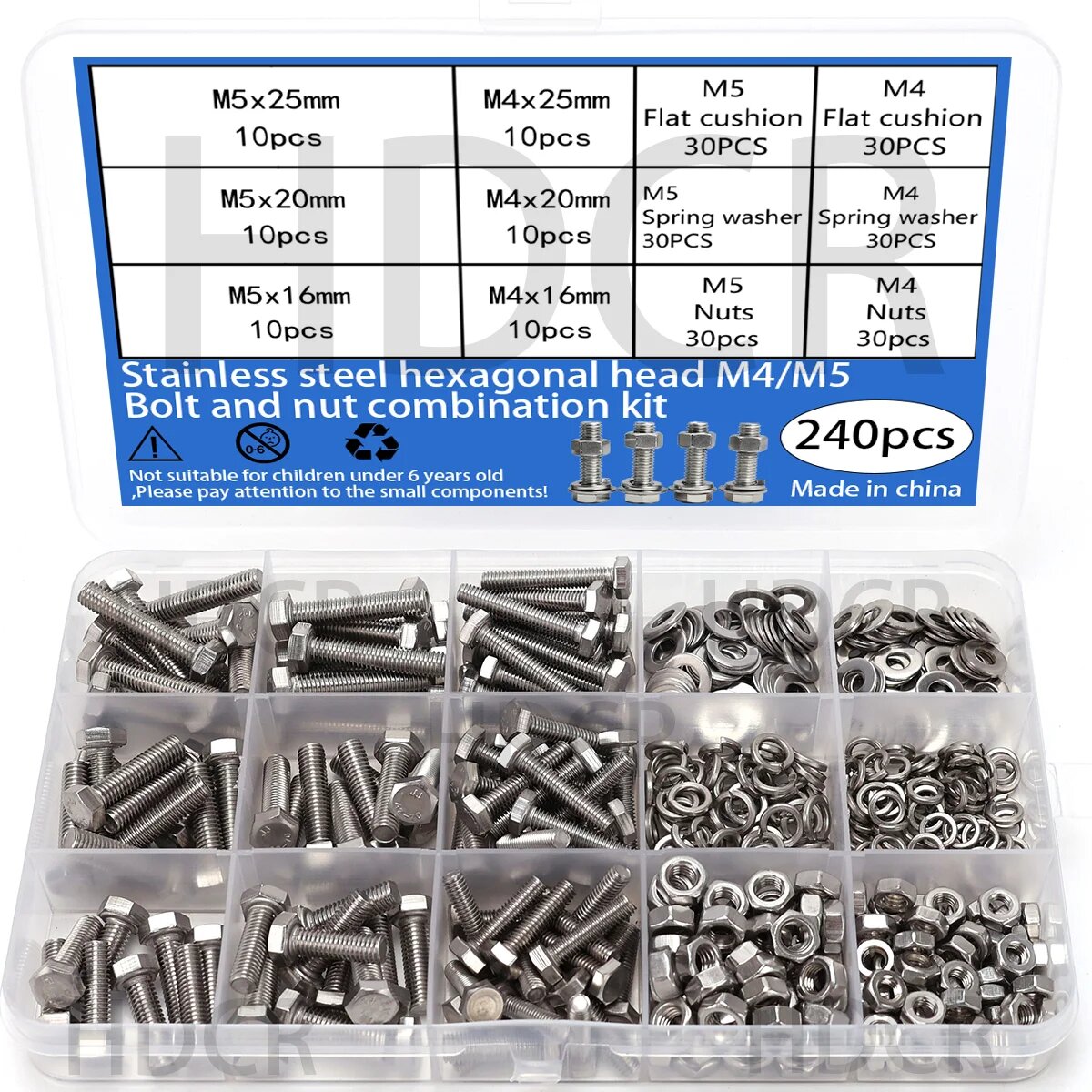 Набор гаек и болтов из нержавеющей стали M4 M5 Wai240pcs