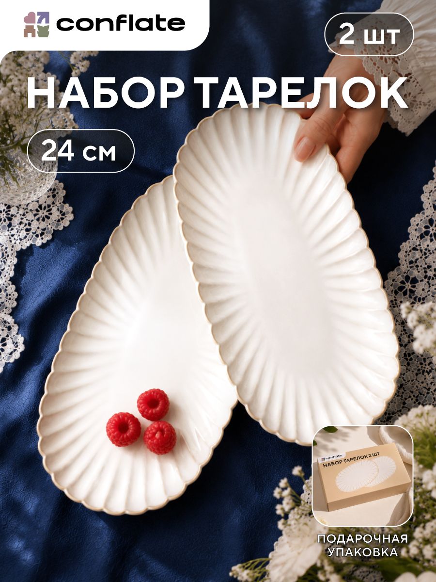Набор тарелок для подачи плоских, блюдо сервировочное 2 шт, 23 см Conflate