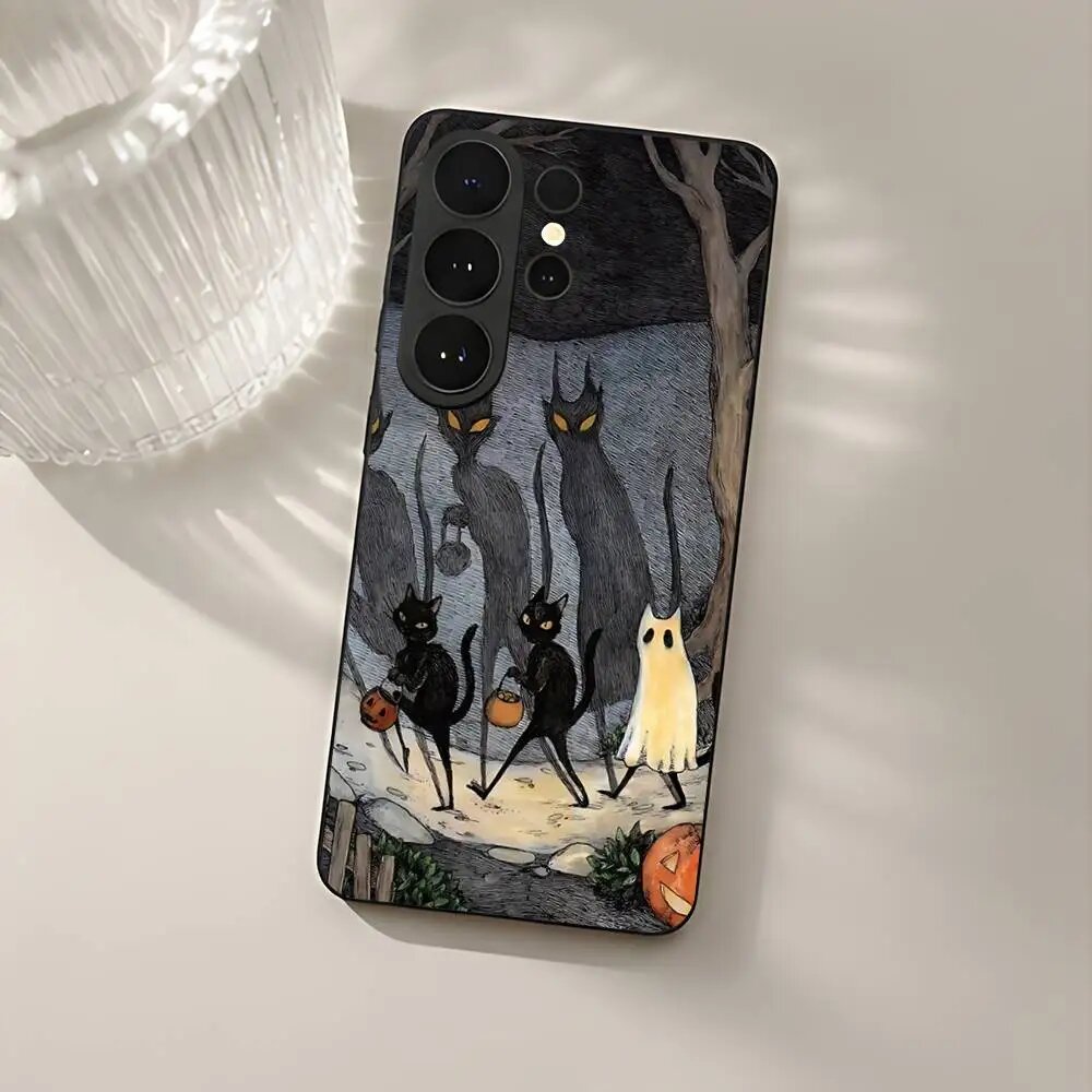 Силиконовый Чехол Funny Monster Cat Для Samsung Galaxy S21 S22 S23 S24ULTRA Черный, z1, S22 5G
